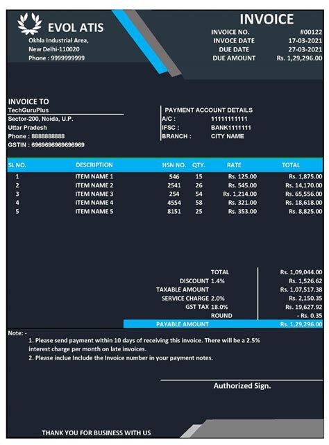 Gst Invoice Format In Excel Word Free Download Xls Doc File