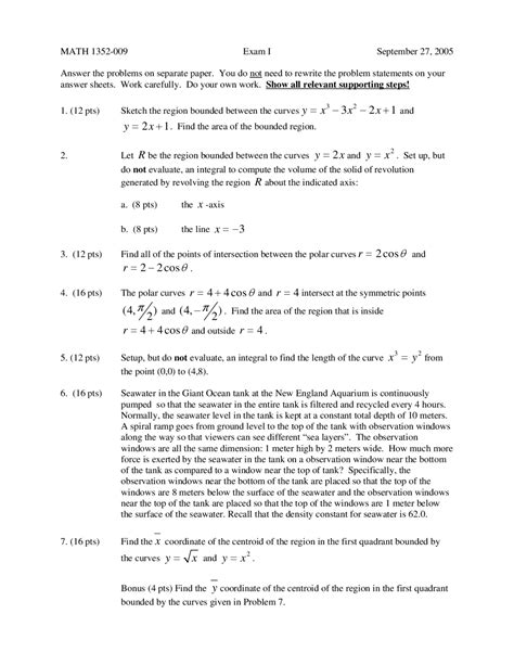 7 Solved Questions Exam 1 Calculus Ii Honors Math 1352 Docsity