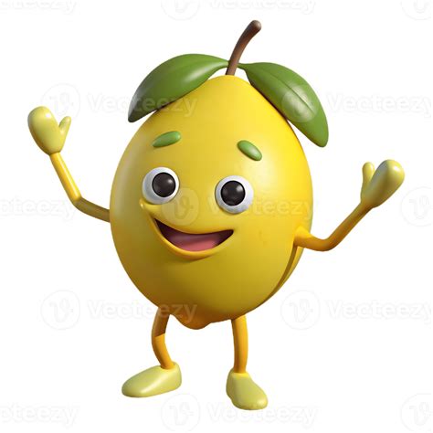 3d Cartoon Lemon Character With Smiling Expression Funny Animated