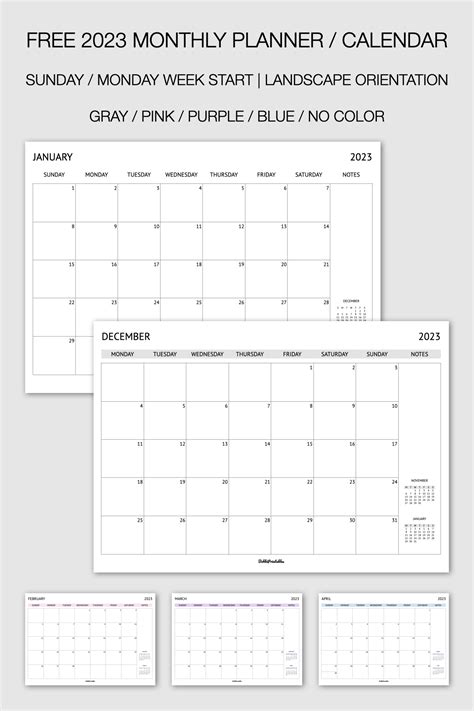 Free 2023 Monthly Planner Calendar Printable Digital Insert