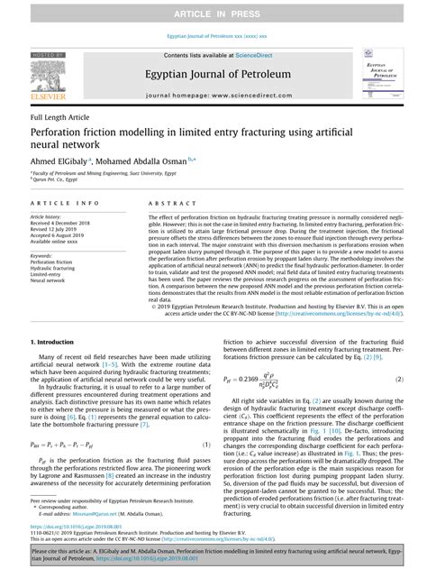 Pdf Perforation Friction Modeling In Limited Entry Fracturing Using Artificial Neural Network