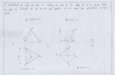 Engineering Graphics For Engineers Projection Of Solids Tetrahedron Axis Inlined To One