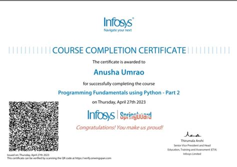 anusha umrao on linkedin coursecompletion python infosysspringboard