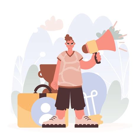 Premium Vector Man Holding A Intensifier Signaling Work Openings