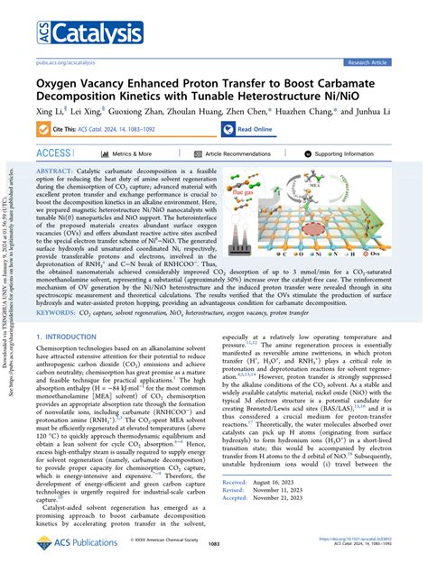 Pdf Oxygen Vacancy Enhanced Proton Transfer To Boost Carbamate
