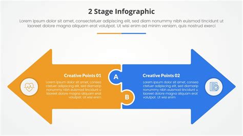비교를 위해 2 포인트 스테이지 템플릿 대면 인포그래픽 슬라이드 프레젠테이션 개념 대형 화살표 모양 에 평평한 스타일로 반대