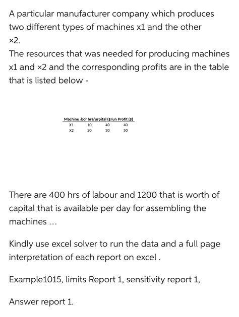 solved excel solver solution use the table below on excel