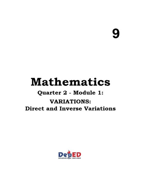 Math 9 Q2 Week 1 Module 1 Variations Direct And Inverse Variations For