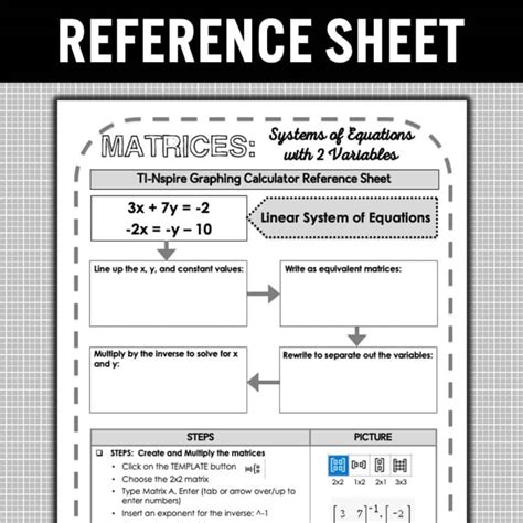 Systems Of Equations With Matrices Ti Nspire Calculator Reference Sheets