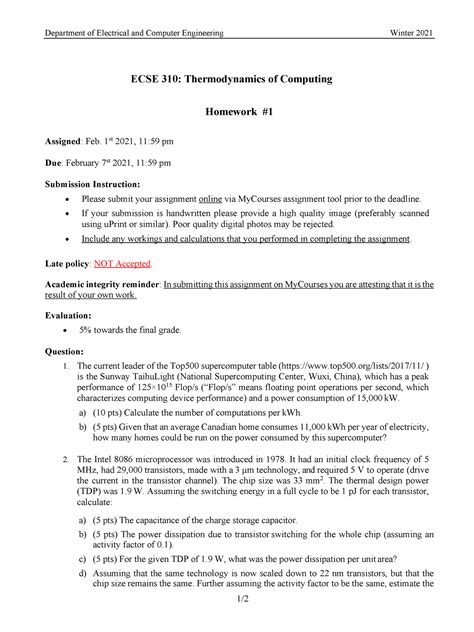 ECSE HW Final Homework Department Of Electrical And Computer Engineering Winter