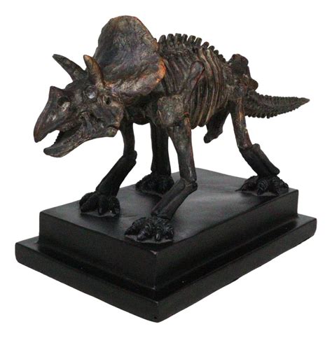 Faux Taxidermy Triceratops Dinosaur Fossil Figurine On Museum Display Base Stand