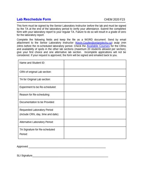 Lab Reschedule Form 2020 F23 Pdf