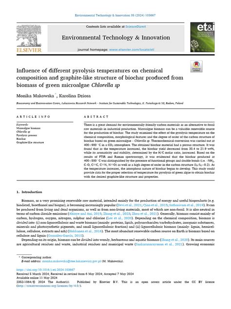 Influence Of Different Pyrolysis Temperatures On Chemical 2024 Environmenta Pdf