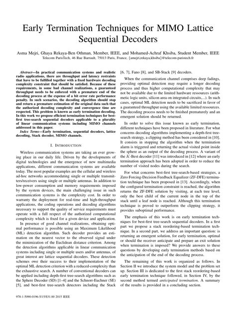 Pdf Early Termination Techniques For Mimo Lattice Sequential Decoders