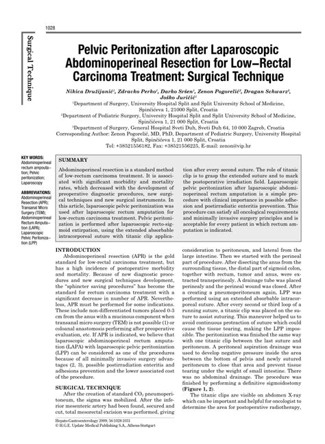 Pdf Pelvic Peritonization After Laparoscopic Abdominoperineal Resection For Low Rectal
