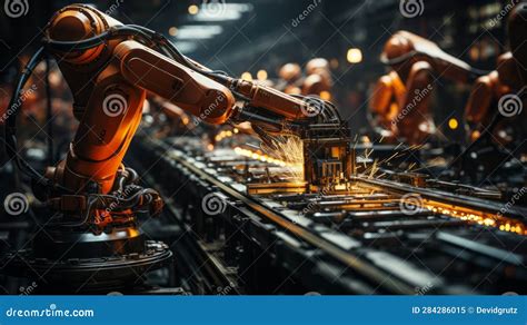 Robotic Arms Working On Assembly Line Generative Ai Stock Illustration Illustration Of Steel