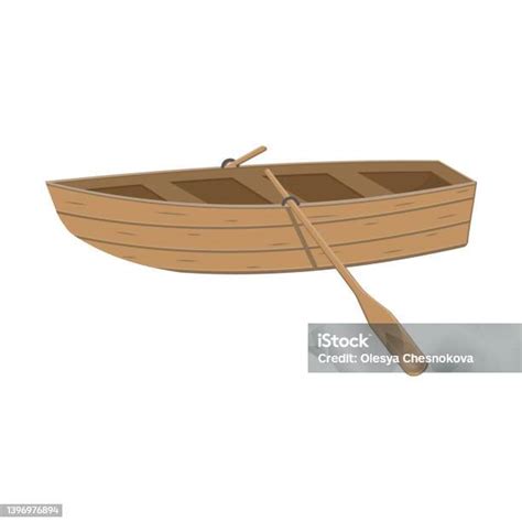 노를 가진 나무 보트 흰색 배경에 만화 스타일의 컬러 벡터 일러스트레이션 노 젓는 배에 대한 스톡 벡터 아트 및 기타 이미지 노 젓는 배 낚시 남자 어부 Istock