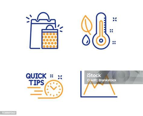 쇼핑 가방 온도계 및 빠른 팁 아이콘을 설정 합니다 다이어그램 기호입니다 판매 마케팅 식물을 성장 유용한 트릭 벡터 고급에 대한 스톡 벡터 아트 및 기타 이미지 Istock