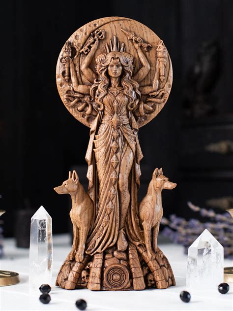 Hecate Goddess Statue Wooden Hecate Figurine Blagowood