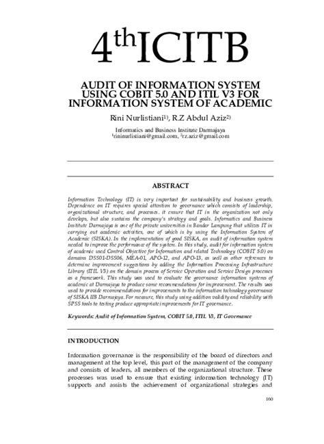 Pdf Audit Of Information System Using Cobit 5 0 And Itil V3 For