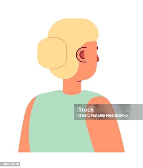 롤빵 헤어스타일 세미 플랫 컬러 벡터 문자를 가진 뒷면 금발 여자 2차 도형에 대한 스톡 벡터 아트 및 기타 이미지 2차 도형 공란 금발 머리 Istock