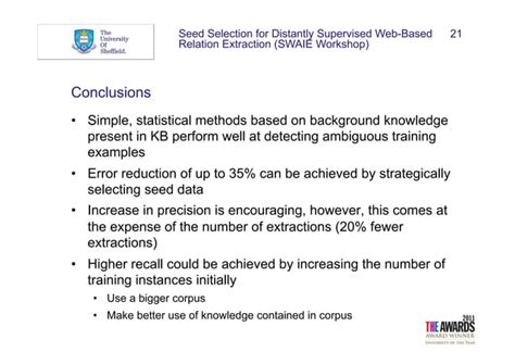 Seed Selection For Distantly Supervised Web Based Relation Extraction Ppt