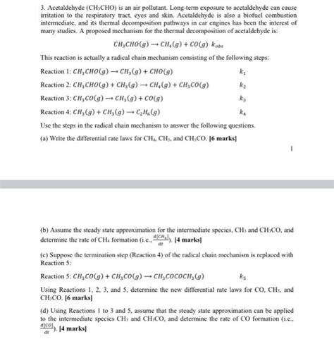 Solved 3 Acetaldehyde Ch Cho Is An Air Pollutant