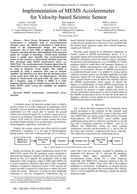 PDF Implementation Of MEMS Accelerometer For Velocity Based Seismic Sensor