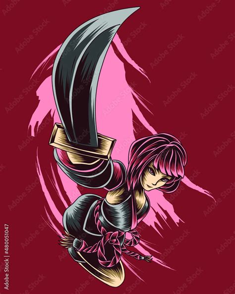 Artwork Illustration The Red Girl Draws Her Sword Stock Vector Adobe Stock