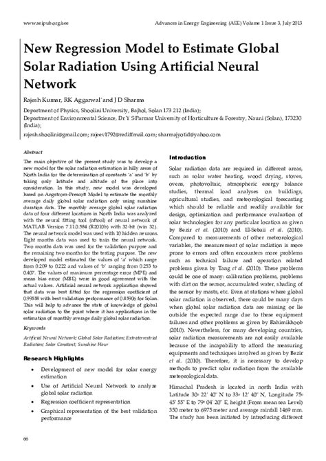 Pdf New Regression Model To Estimate Global Solar Radiation Using