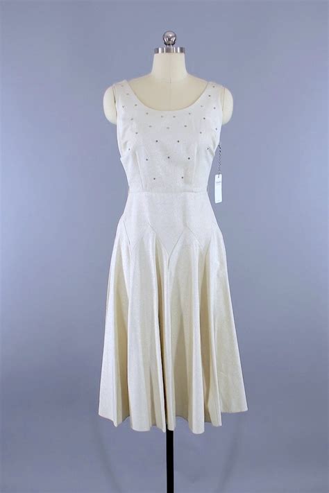 Vintage White Rhinestones Dress Thisbluebird