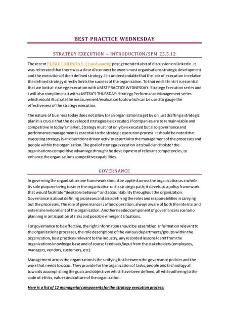 Strategy Execution Introduction To Strategy Performance Management Pdf