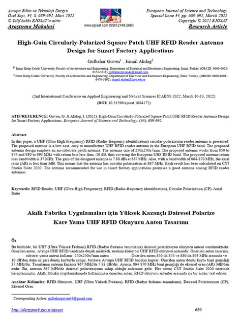 High Gain Circularly Polarized Square Patch Uhf Rfid Reader Antenna Design For Smart Factory