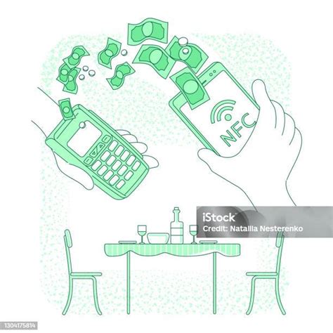 모바일 지갑 씬 라인 컨셉 벡터 일러스트 웹 디자인에 대 한 스마트폰 2d 만화 캐릭터와 레스토랑 청구서를 지불 하는 사람