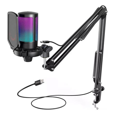 Microfone Gamer Fifine Ampligame A6t Rgb Usb Com Braço