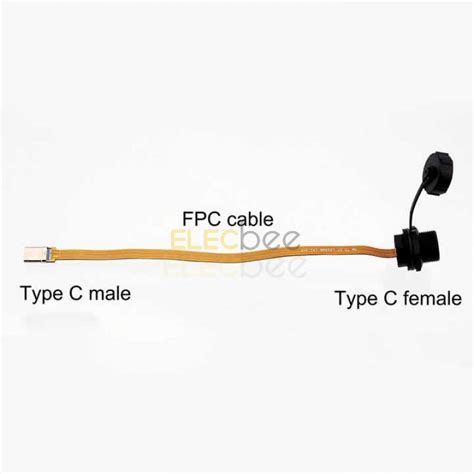 Elecbee Usb Type C Female Panel Mount Receptacle To Male With Cm Fpc Cable Ip Ip Waterproof
