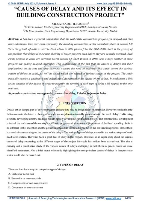 Pdf Causes Of Delay And Its Effect In Building Construction Project