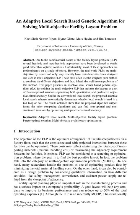 Pdf An Adaptive Local Search Based Genetic Algorithm For Solving Multi Objective Facility