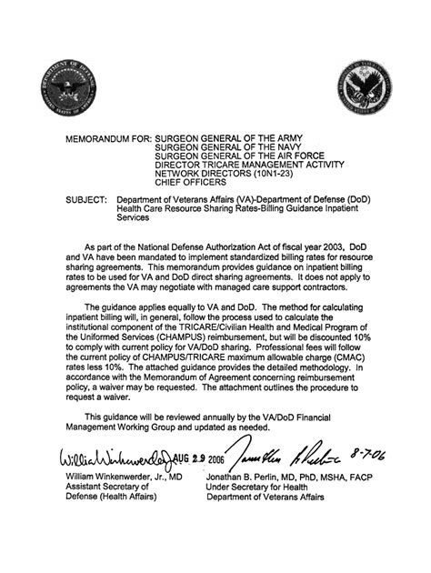 Fillable Online Tricare VA DoD Inpatient Billing Policy Guidance Tricare Tricare Fax Email