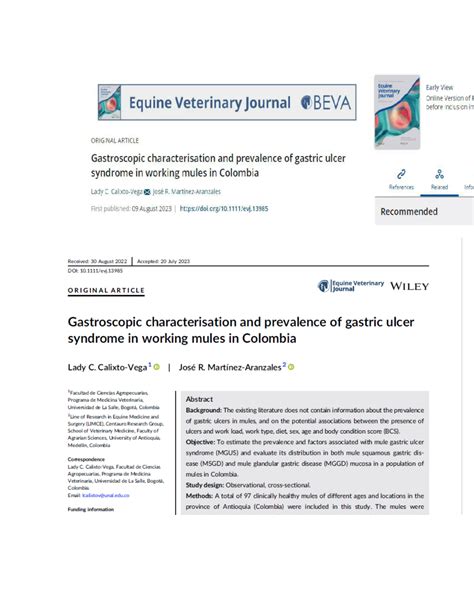 Pdf Gastroscopic Characterisation And Prevalence Of Gastric Ulcer Syndrome In Working Mules In