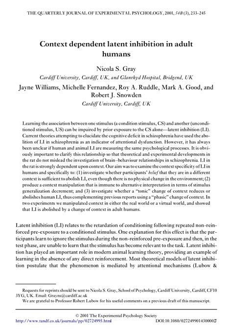 Pdf Context Dependent Latent Inhibition In Adult Humans