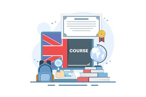 온라인 영어 교육 과정 Elearning 및 원격 학습 인터넷을 통한 외국어 수업 교육 디지털 마케팅의 개념 배경에 평면 벡터 그림 가리기에 대한 스톡 벡터 아트 및 기타