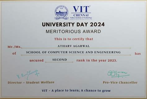 Vit Softwareengineering Award Achievement Rank2 Technology