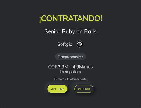 Senior Ruby On Rails En Softgic Torre
