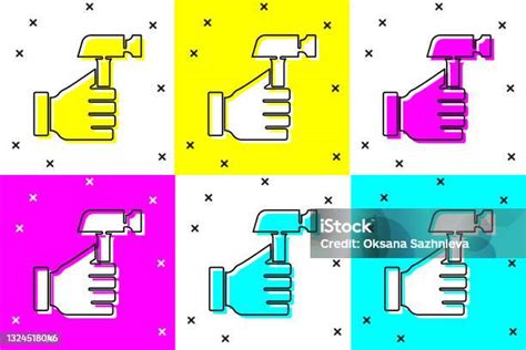 색상 배경에 격리된 해머 아이콘을 설정합니다 수리 도구 벡터 갈고리 발톱에 대한 스톡 벡터 아트 및 기타 이미지 갈고리 발톱 강철 개념 Istock