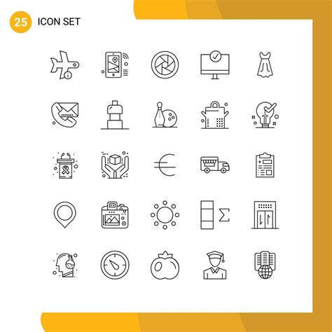Set Of 25 Modern Ui Icons Symbols Signs For Hardware Devices Share Connected Camera Lenses