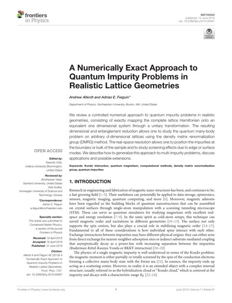 Pdf A Numerically Exact Approach To Quantum Impurity Problems In Realistic Lattice Geometries