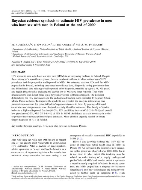 pdf bayesian evidence synthesis to estimate hiv prevalence in men who