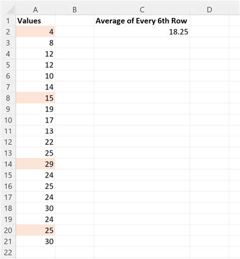 how to average every nth row in excel with example