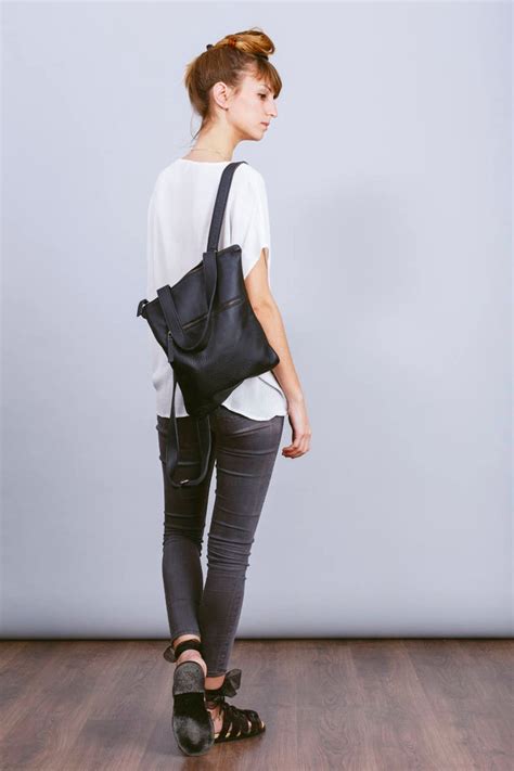 Black Leather Backpackblack Laptop Bagblack Leather Etsy